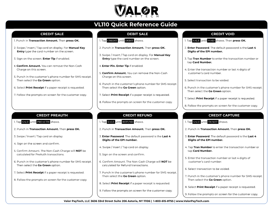 VL110 Quick Reference Guide – Green Payments